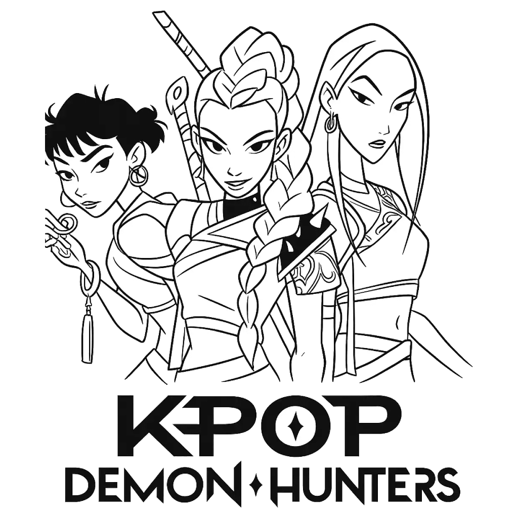 Desenhos de Guerreiras do K-Pop para Imprimir e Colorir