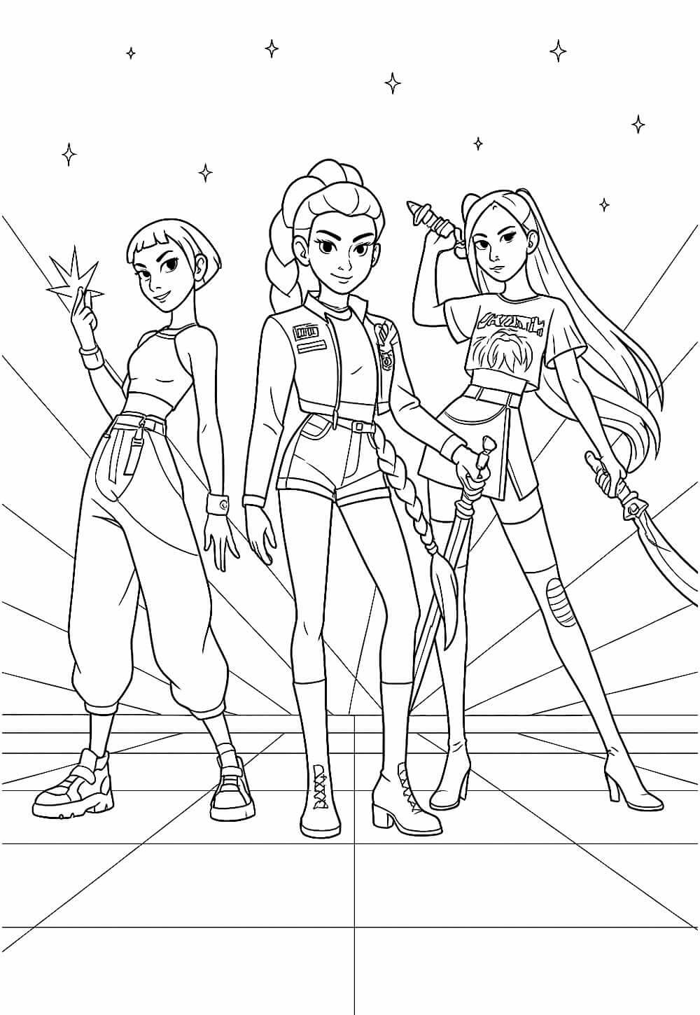 Imprimir Guerreiras do K-Pop para Colorir