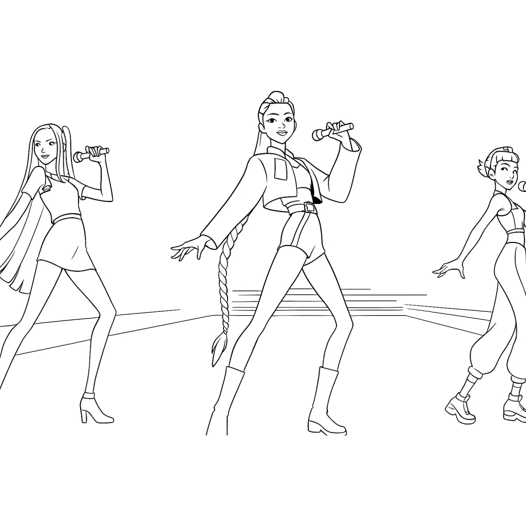 Desenhos de Guerreiras do K-Pop para Imprimir e Colorir