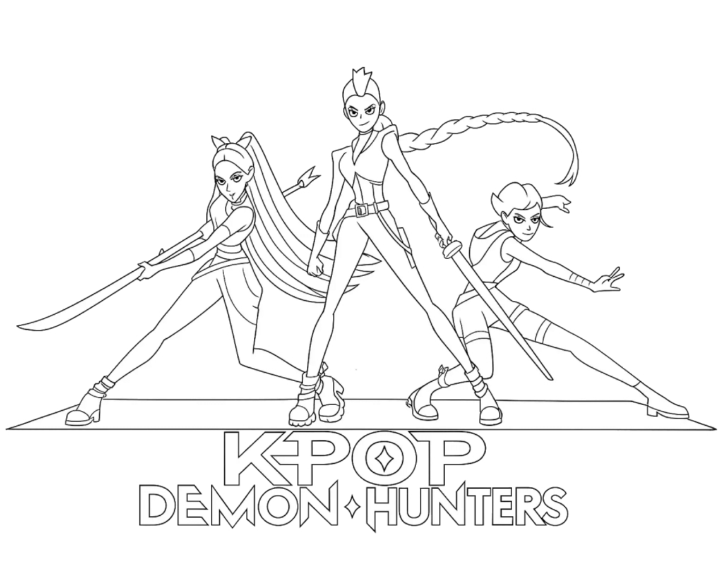 Desenhos de Guerreiras do K-Pop para Imprimir e Colorir