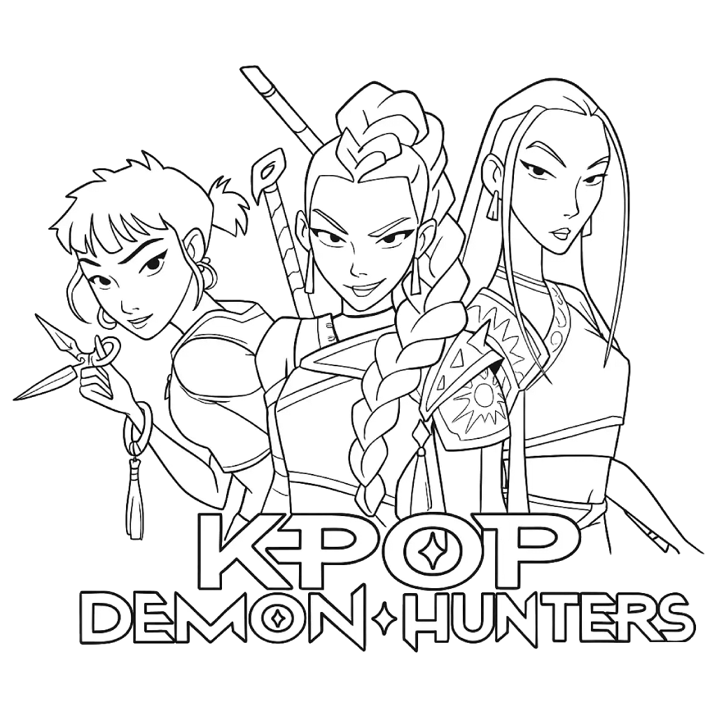Desenhos de Guerreiras do K-Pop para Imprimir e Colorir