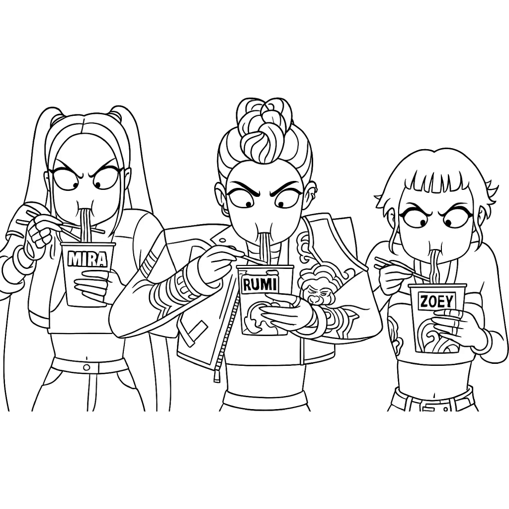 Desenhos de Guerreiras do K-Pop para Imprimir e Colorir