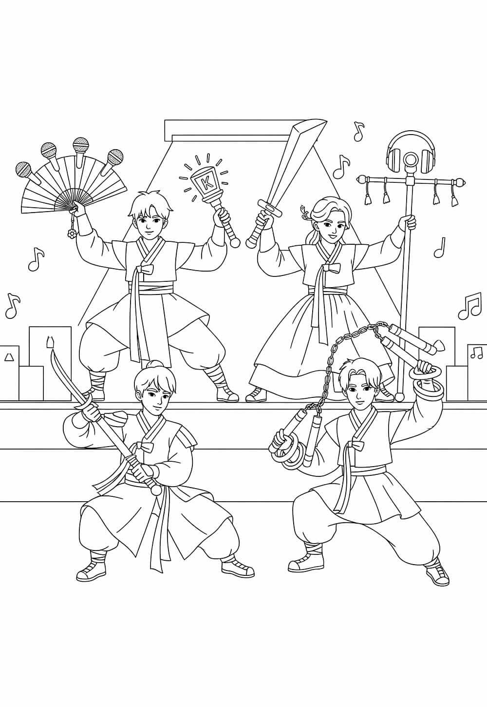 Desenhos de Guerreiras do K-Pop para Imprimir e Colorir