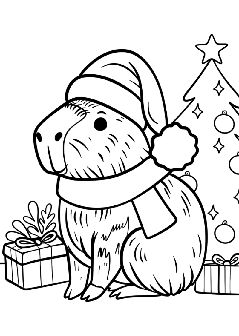 Capivara de Natal para Colorir e Imprimir