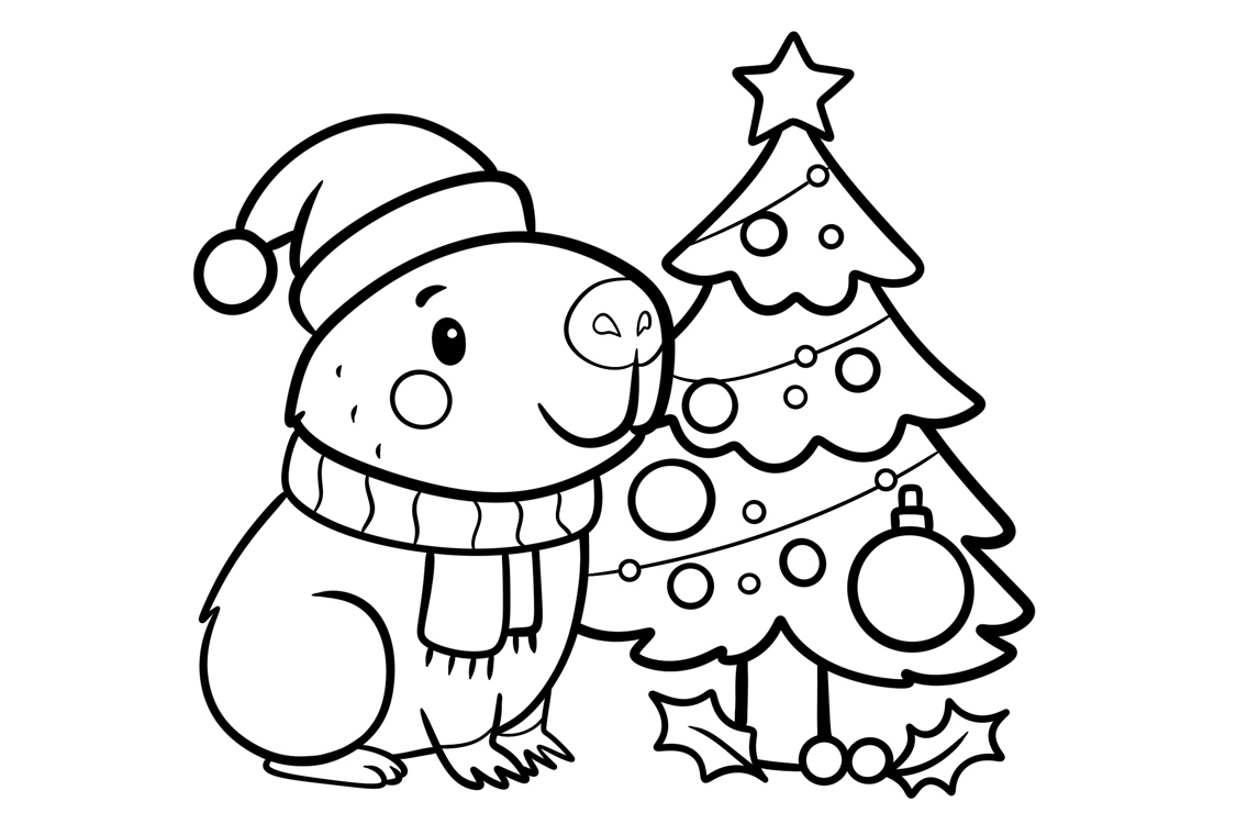 Desenhos de Capivara de Natal para Colorir e Imprimir