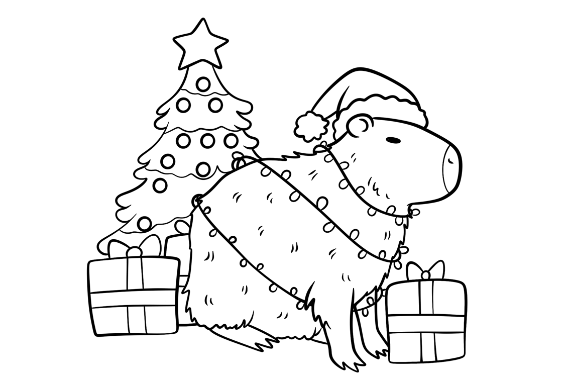 Capivara de Natal para Colorir e Imprimir