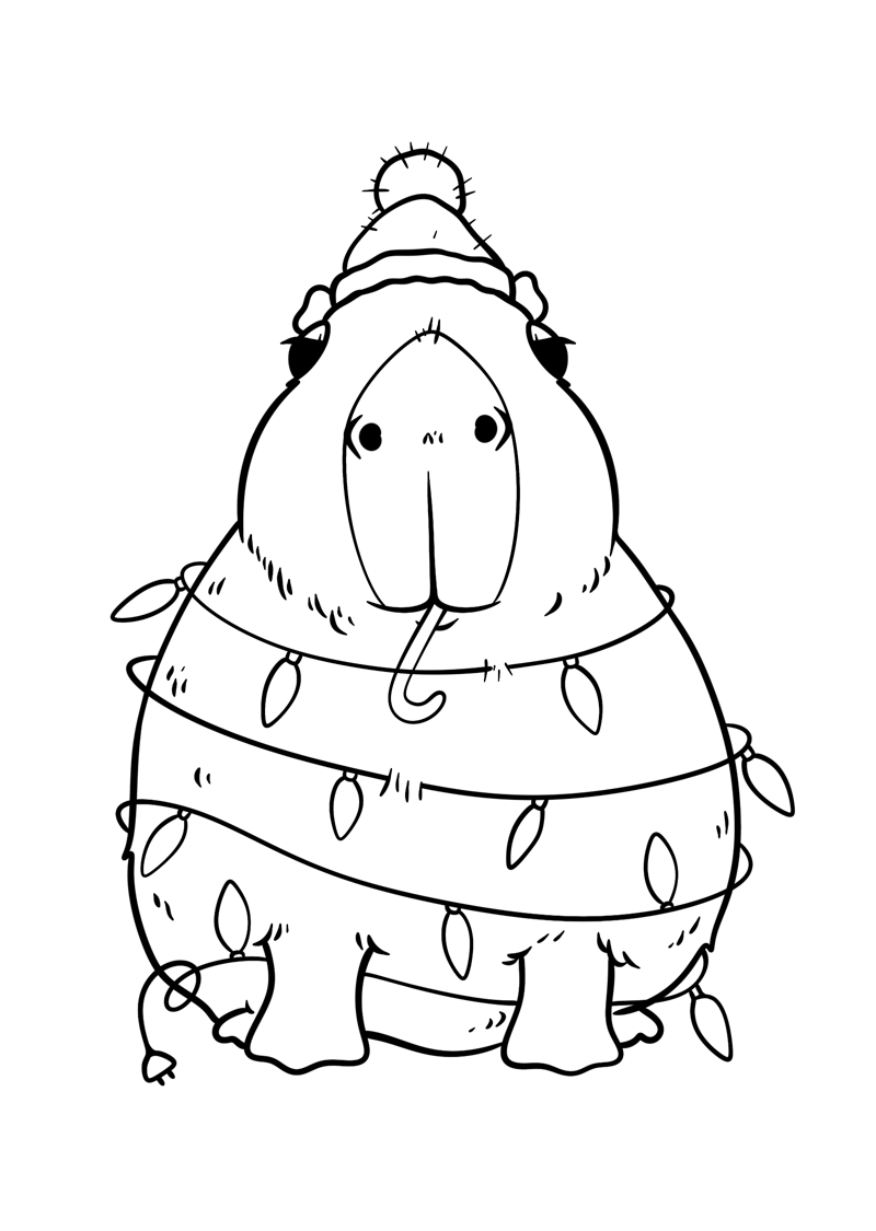 Capivara de Natal para Colorir e Imprimir