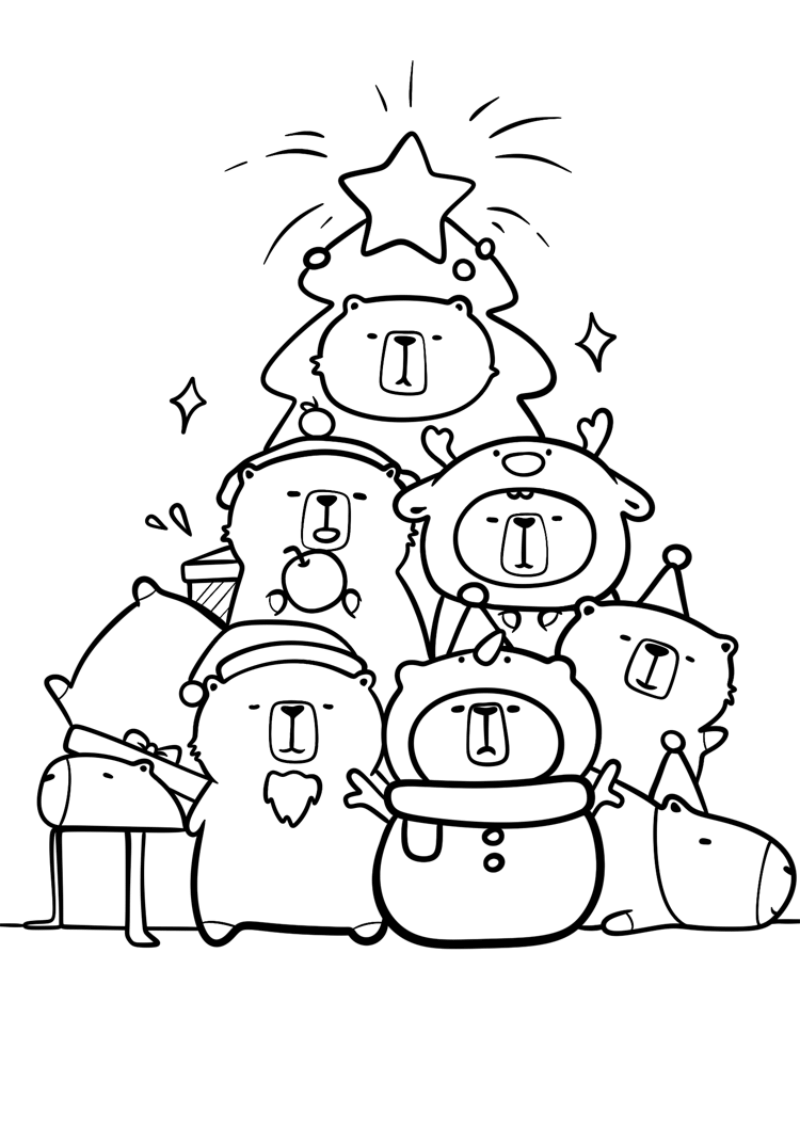 Capivara de Natal para Colorir e Imprimir