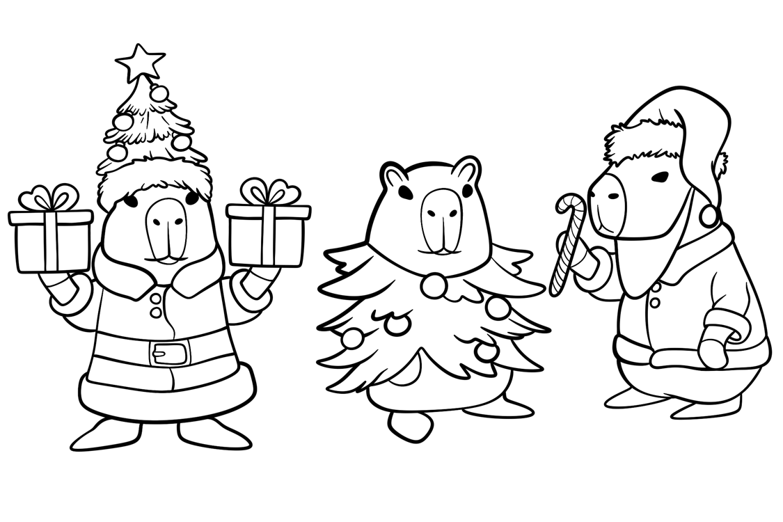 Capivara de Natal para Colorir e Imprimir