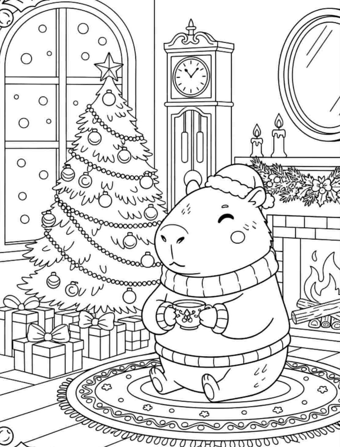 Capivara de Natal para Colorir e Imprimir