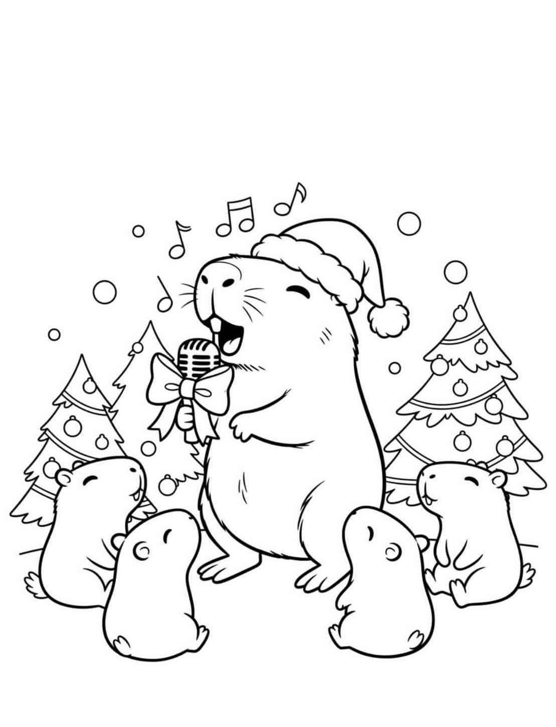 Desenhos de Capivara de Natal para Imprimir e Colorir