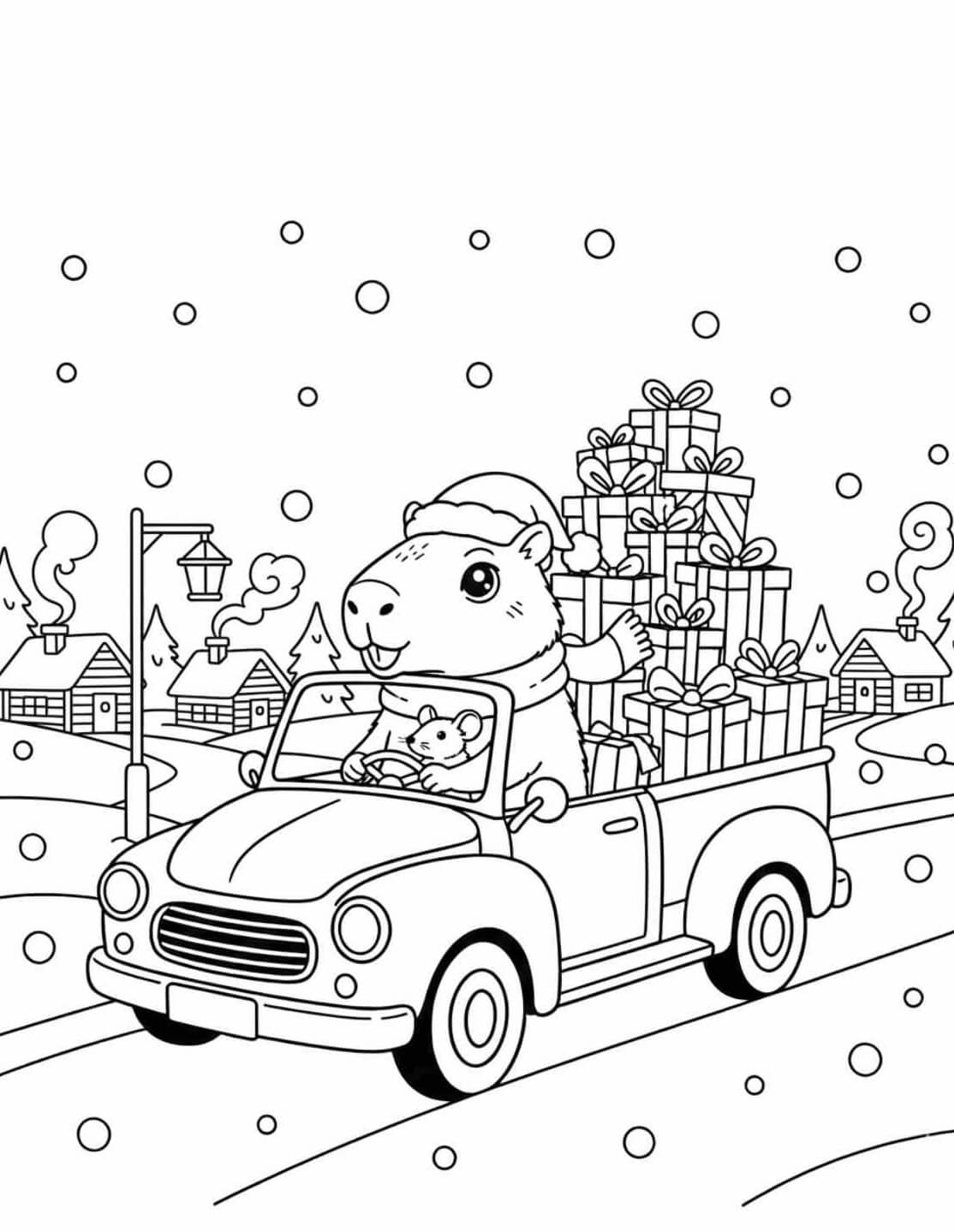 Capivara de Natal para Colorir e Imprimir