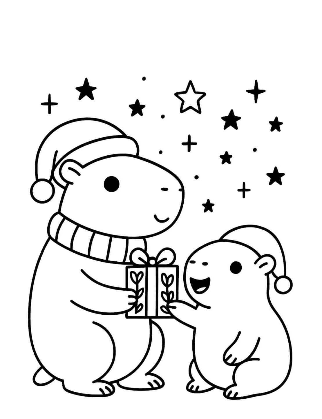 Capivara de Natal para Colorir e Imprimir