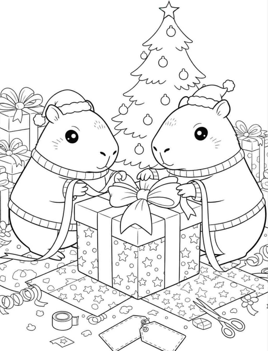 Imprimir Capivara de Natal para Colorir