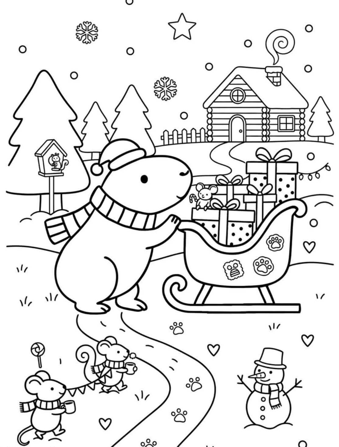 Capivara de Natal para Colorir e Imprimir