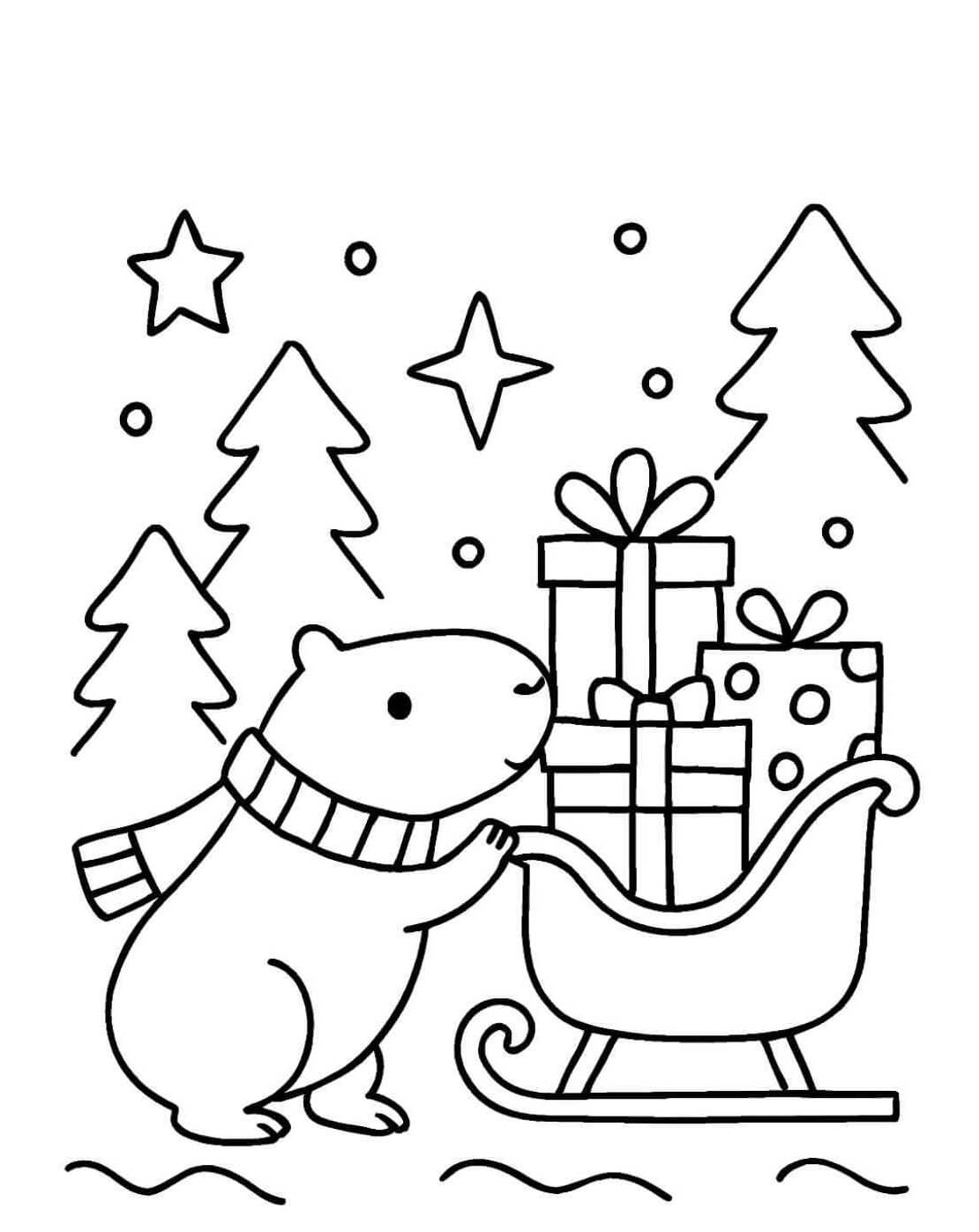Imprimir Capivara de Natal para Colorir