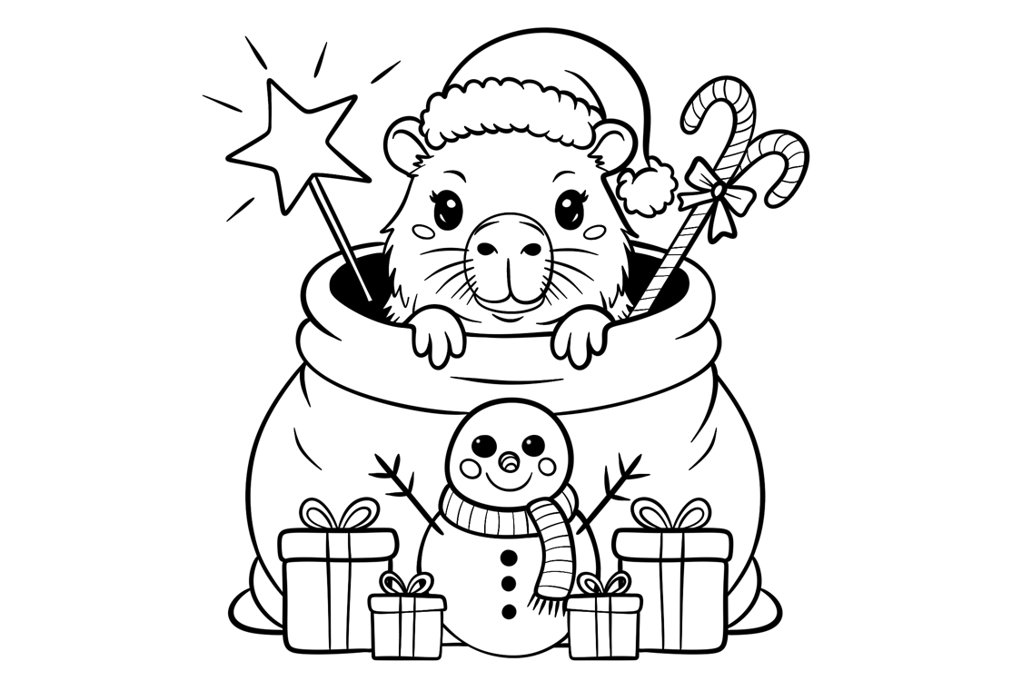 Capivara de Natal para Colorir e Imprimir