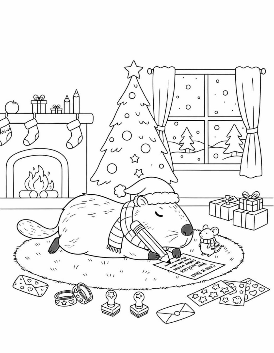 Capivara de Natal para Colorir e Imprimir