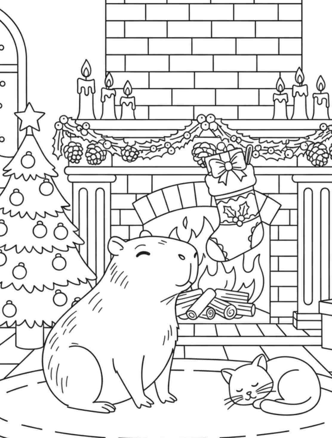 Imprimir Capivara de Natal para Colorir