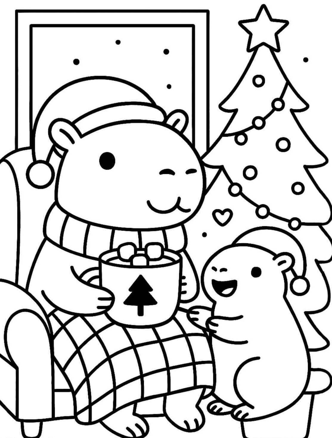 Imprimir Capivara de Natal para Colorir