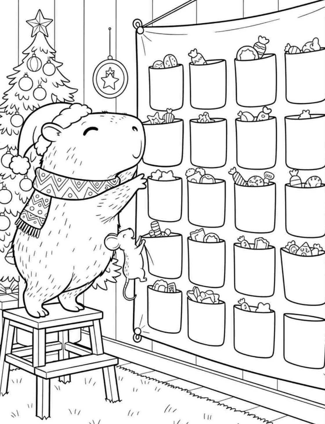 Capivara de Natal para Colorir e Imprimir