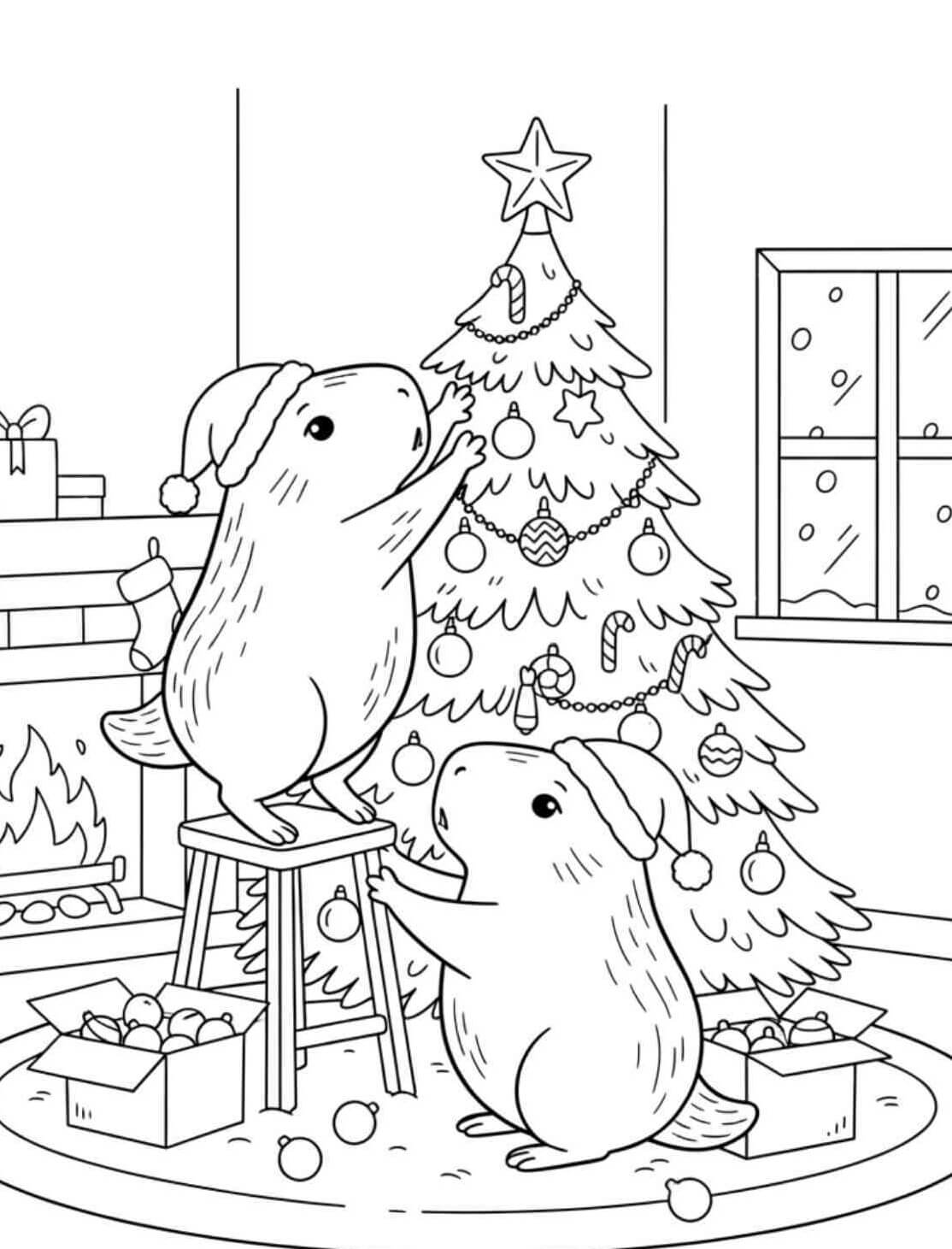 Capivara de Natal para Colorir e Imprimir