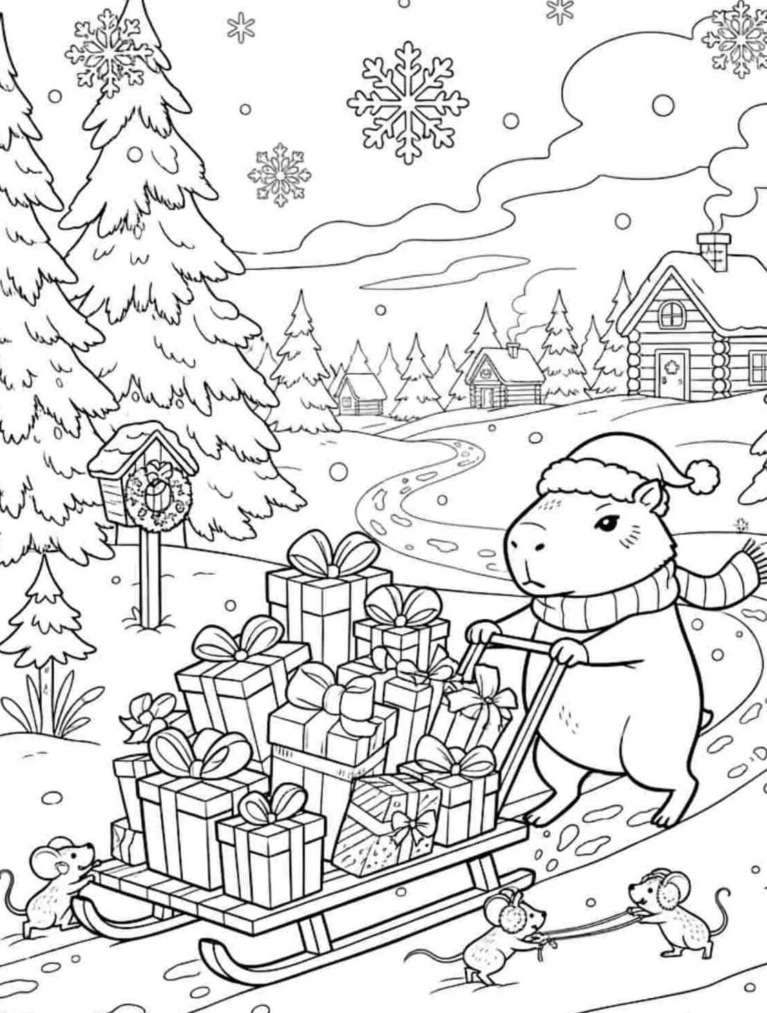 Desenhos de Capivara de Natal para Imprimir e Colorir