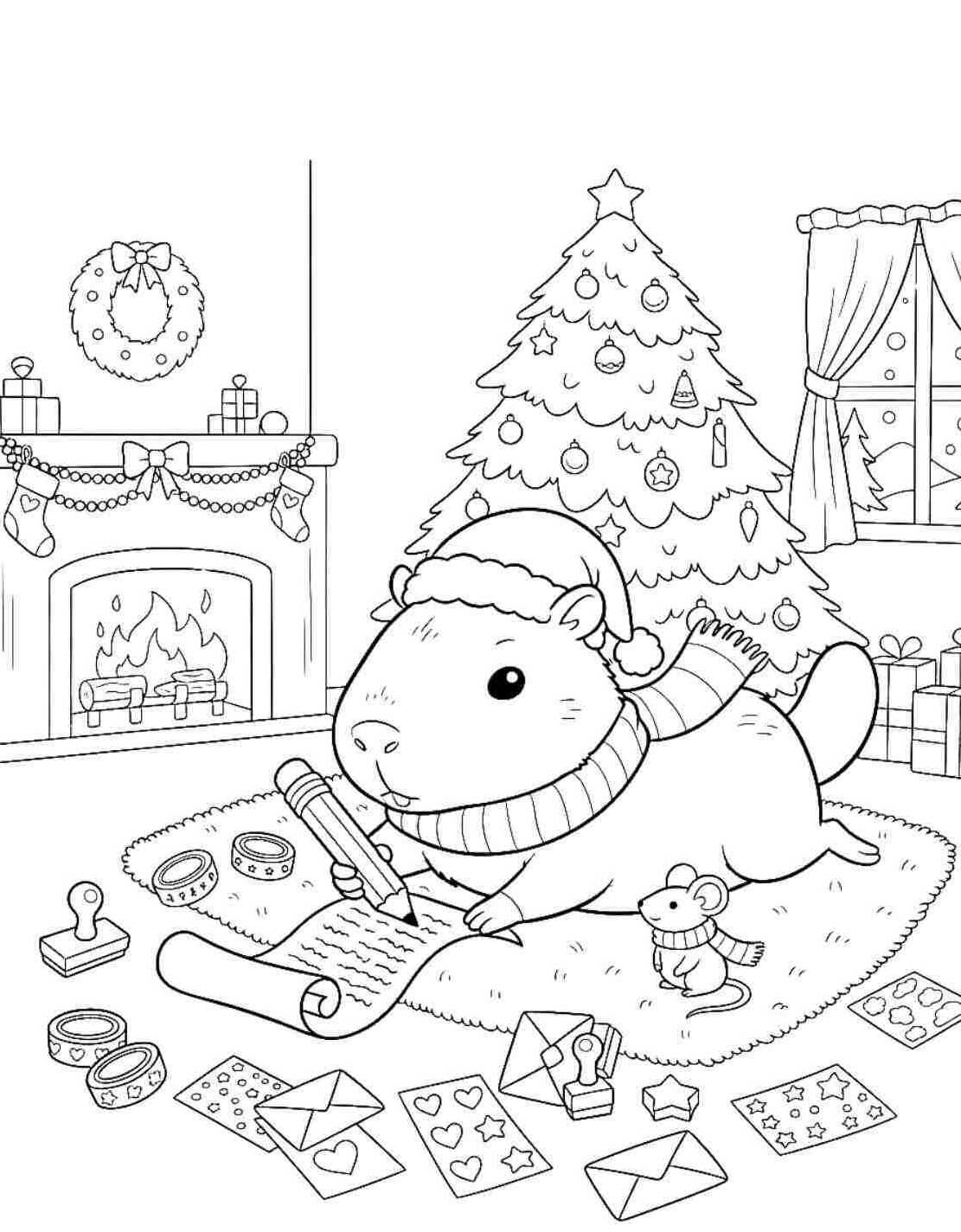 Capivara de Natal para Colorir e Imprimir
