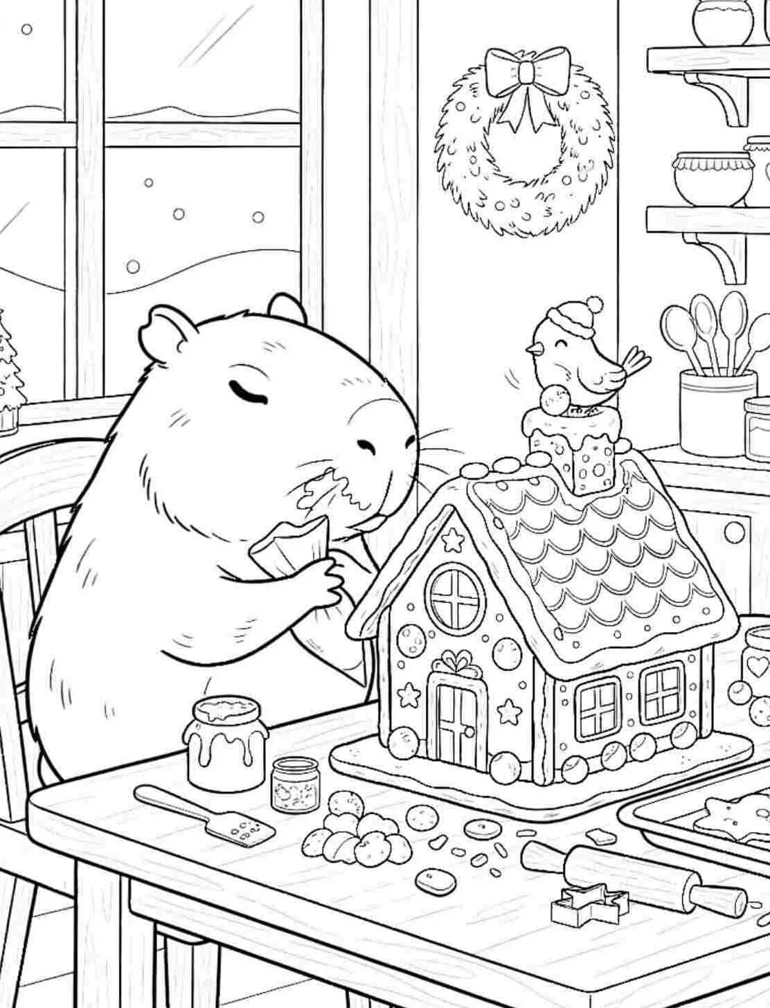 Imprimir Capivara de Natal para Colorir