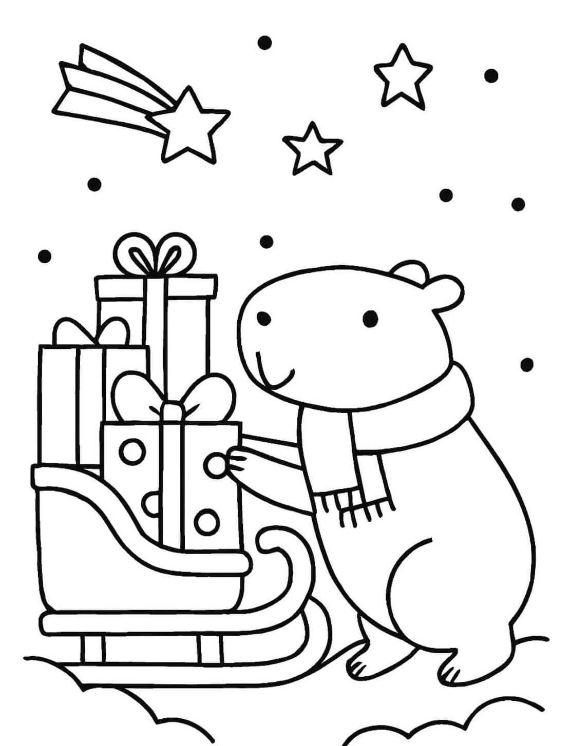 Imprimir Capivara de Natal para Colorir