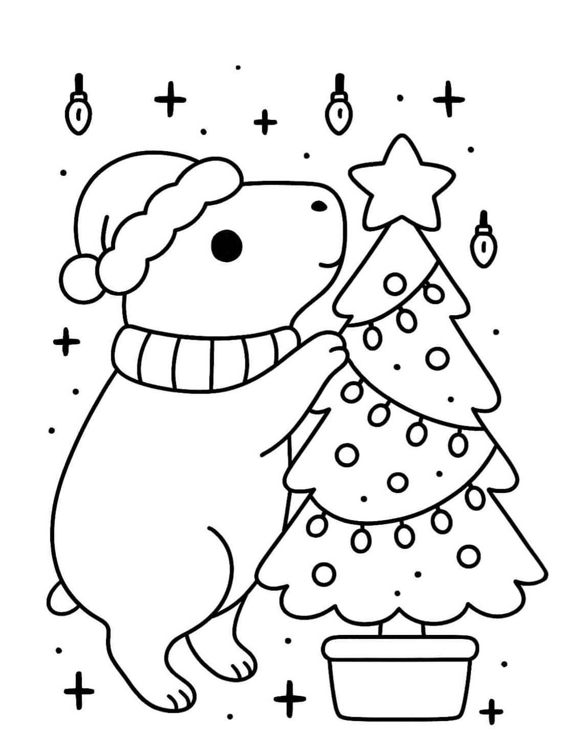 Capivara de Natal para Colorir e Imprimir