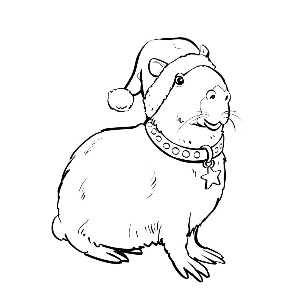 Capivara de Natal para Colorir e Imprimir