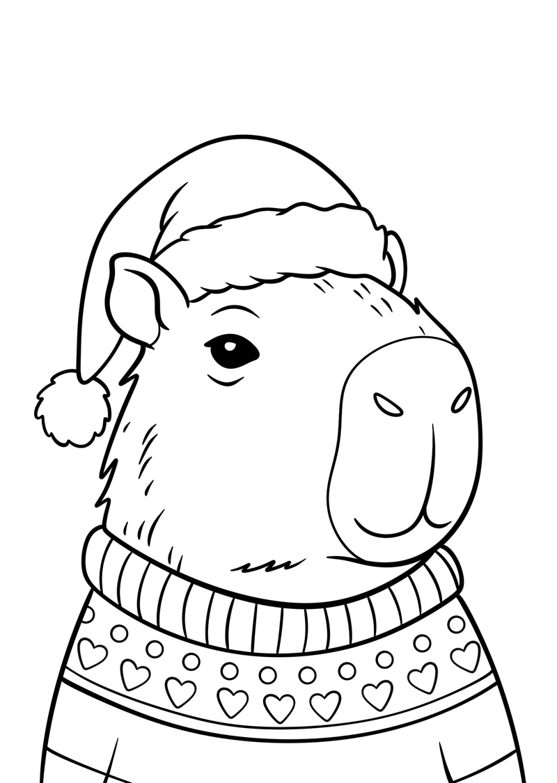 Desenhos de Capivara de Natal para Imprimir e Colorir