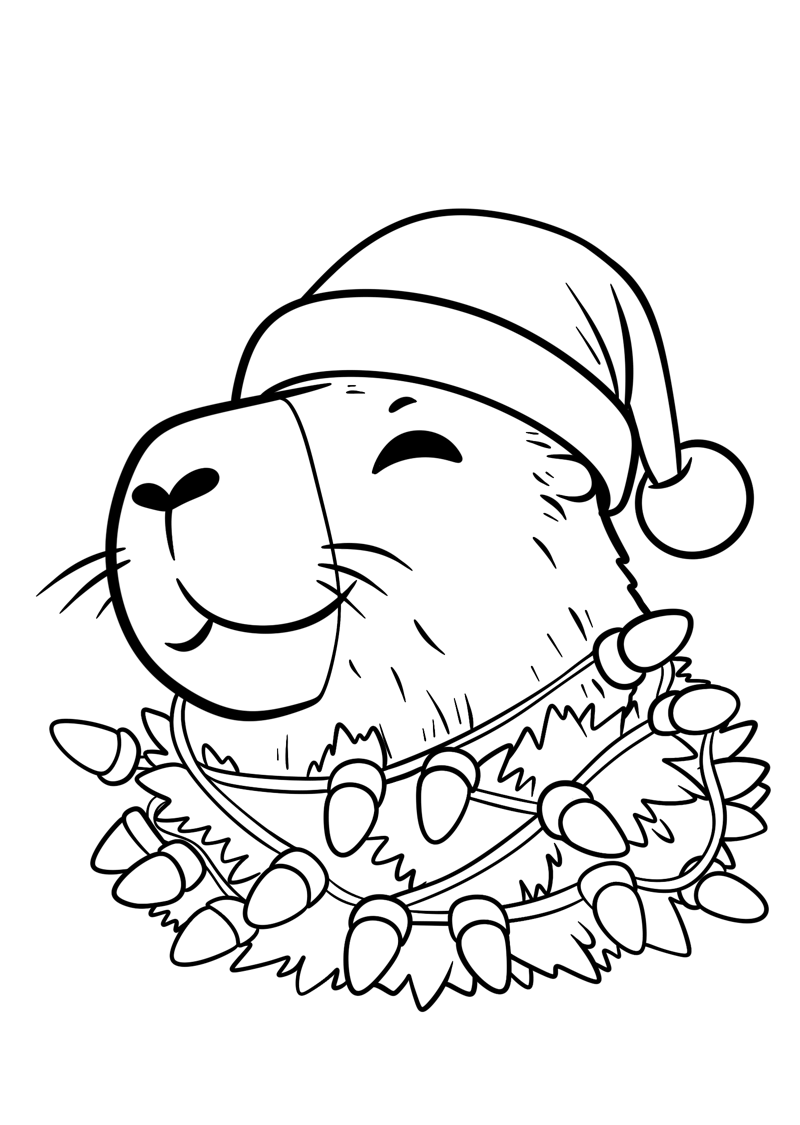 Desenhos de Capivara de Natal para Colorir e Imprimir