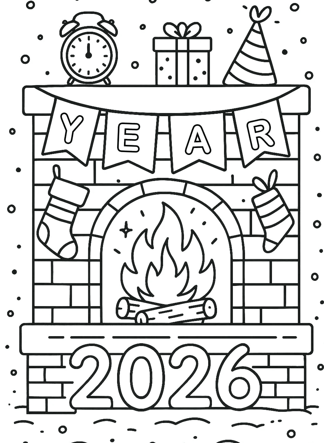 Imprimir Feliz Ano Novo 2026 para Colorir