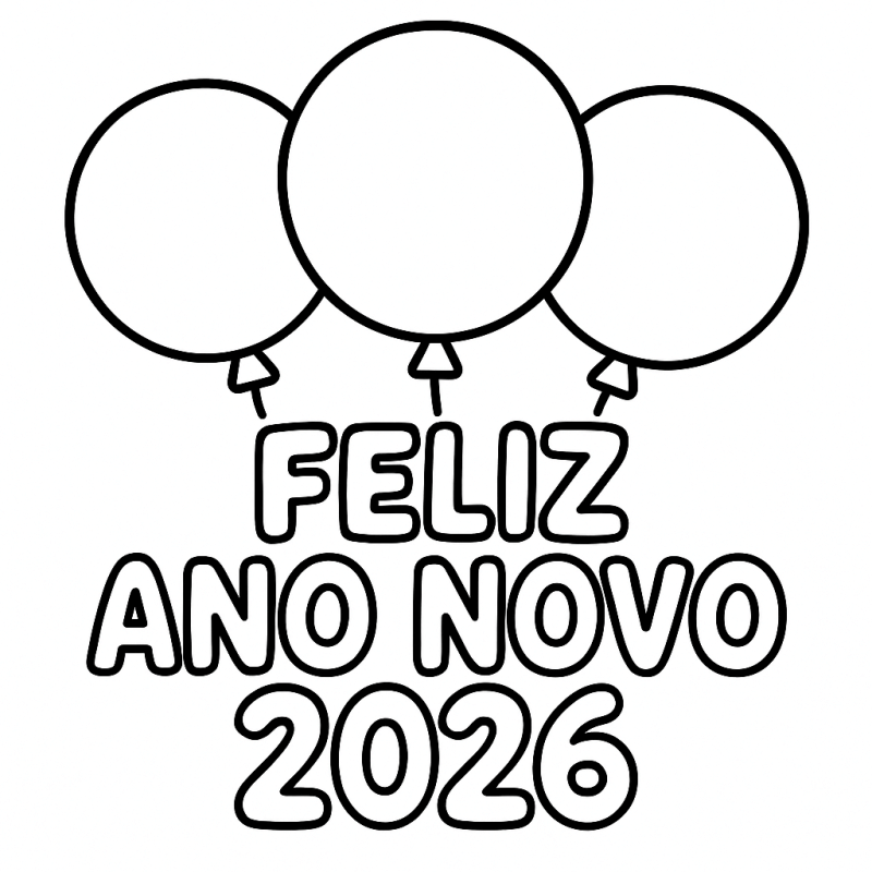 Imprimir Feliz Ano Novo 2026 para Colorir