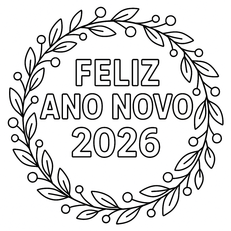 Imprimir Feliz Ano Novo 2026 para Colorir